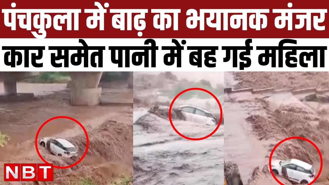 Heavy Rain के कारण Panchkula में बिगड़े हालात, अचानक आए Flood में कार ...