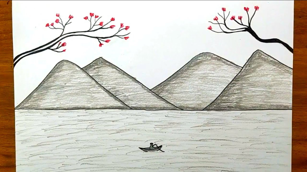 How to Draw Scenery Step by Step | Scenery Drawing of River Side ...