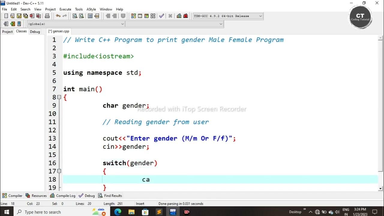 Write C++ program to print gender (Male/Female) program according to ...