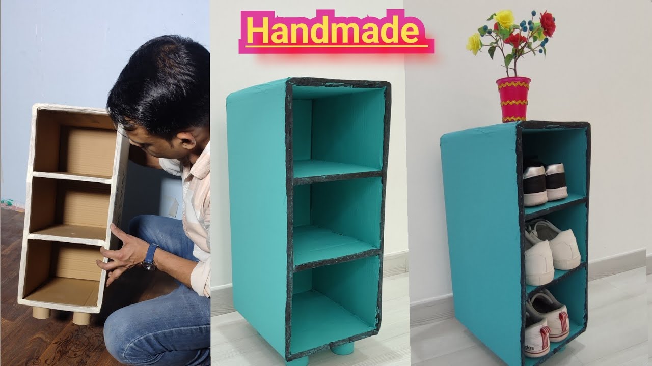 How To Make A Shoe Rack With a Cardboard | Waste Cardboard Re-use ...
