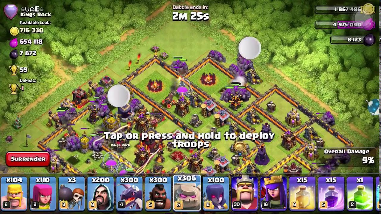 Max level 500 golem attack on number 1 base coc - YouTube
