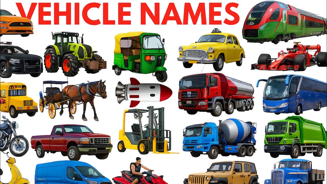 Top 50 Vehicle Names for Kids | Vehicles Vocabulary | Type of Transport ...