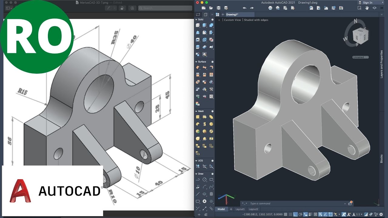 AutoCAD | 3D Tutorial pentru începători | Exercițiu 7 - YouTube