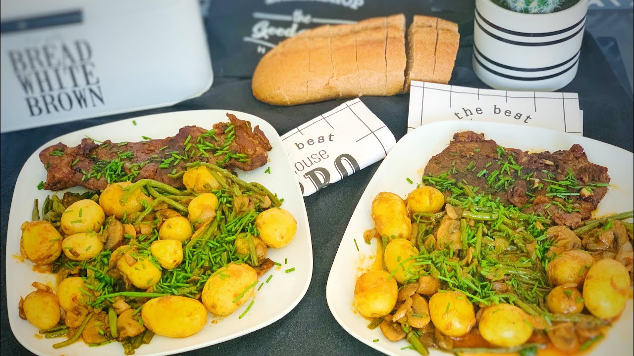 Assiette complète: Poêlée forestière et Steak mariné - YouTube