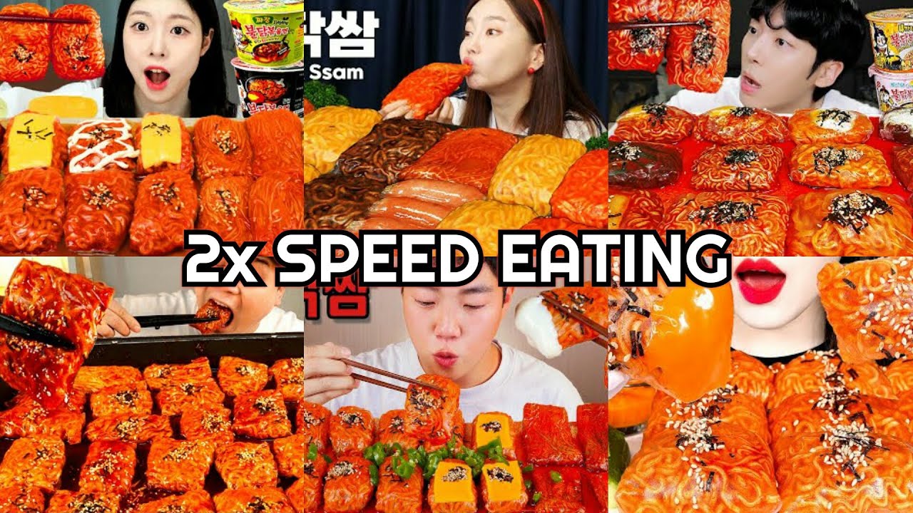Buldak Fire Noodle Wrap Rice Paper Mukbang | ASMR 2x Speed Eating Show ...