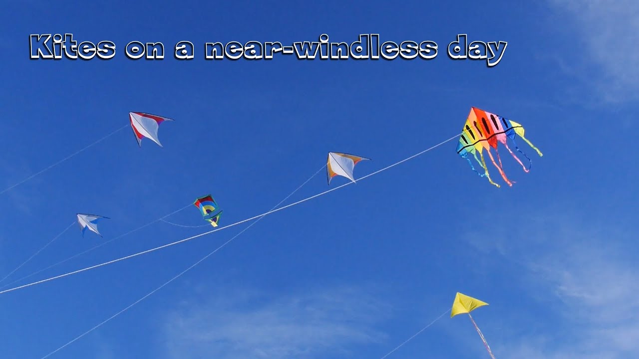 Kites on a near-windless day - YouTube