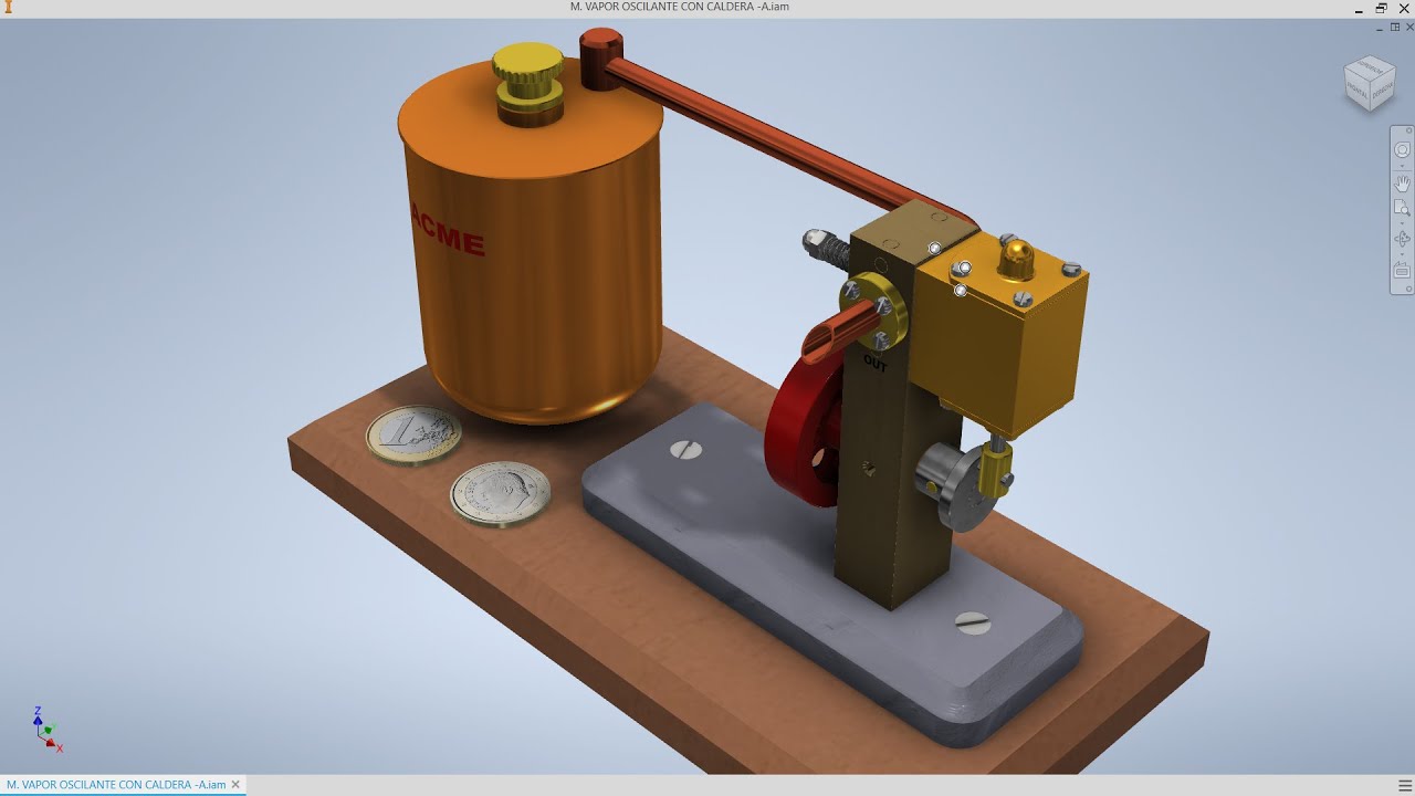 AUTODESK INVENTOR MAQUETA DE UNA MÁQUINA DE VAPOR OSCILANTE CON CALDERA ...