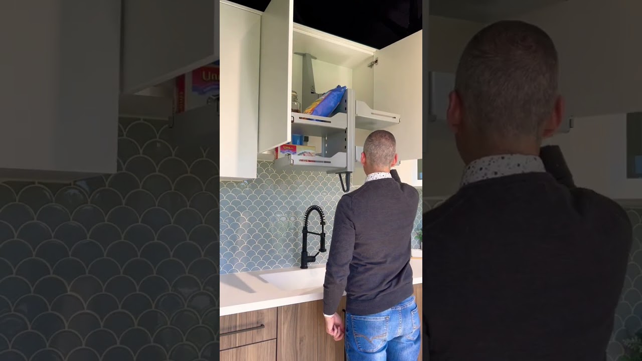 Pegasus Pull-Down Mechanism for Upper Wall Cabinets for the win. - YouTube