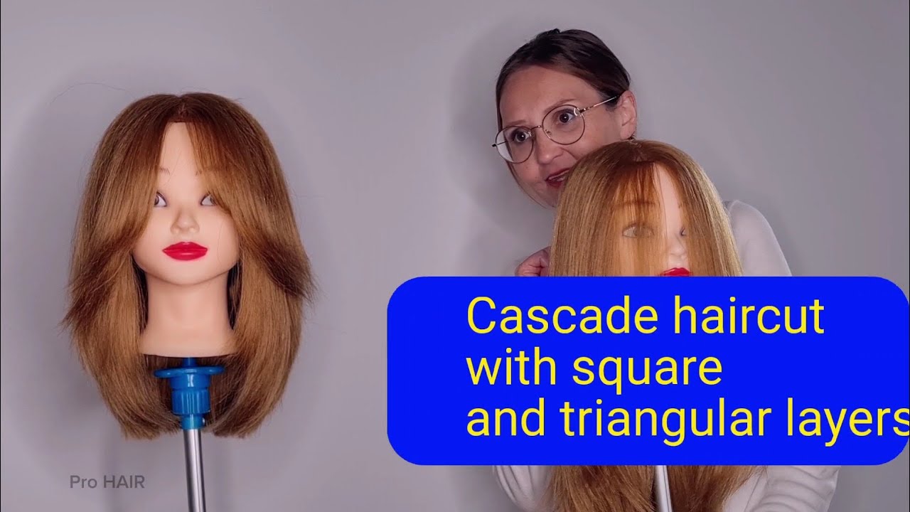 Cascade haircut with square and triangular layers - YouTube