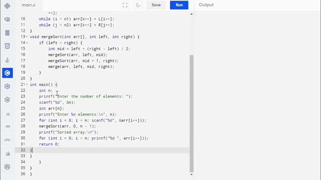 C Program To Implement Merge Sort Merge Sort Code In C Coding Guide For Beginners
