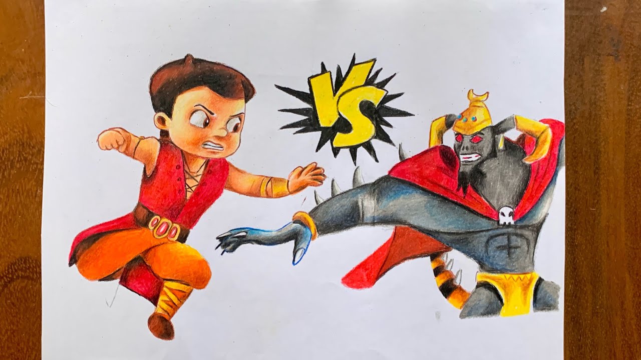 Super Bheem vs Kirmada pencil Colour Drawing || Simple Drawing - YouTube