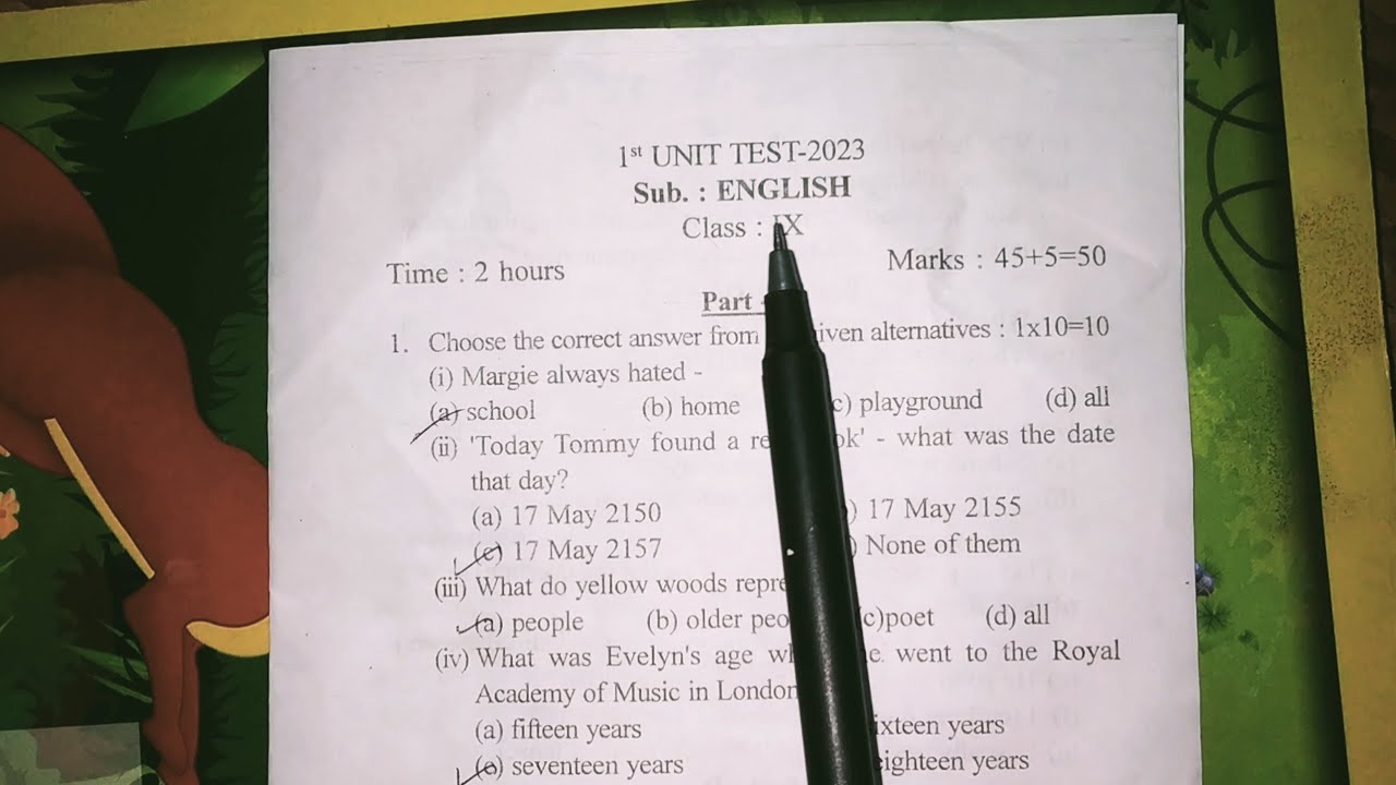 Class 9 Seba 1st Unit Test Exam 2023 English Question Paper | Mcqs And ...
