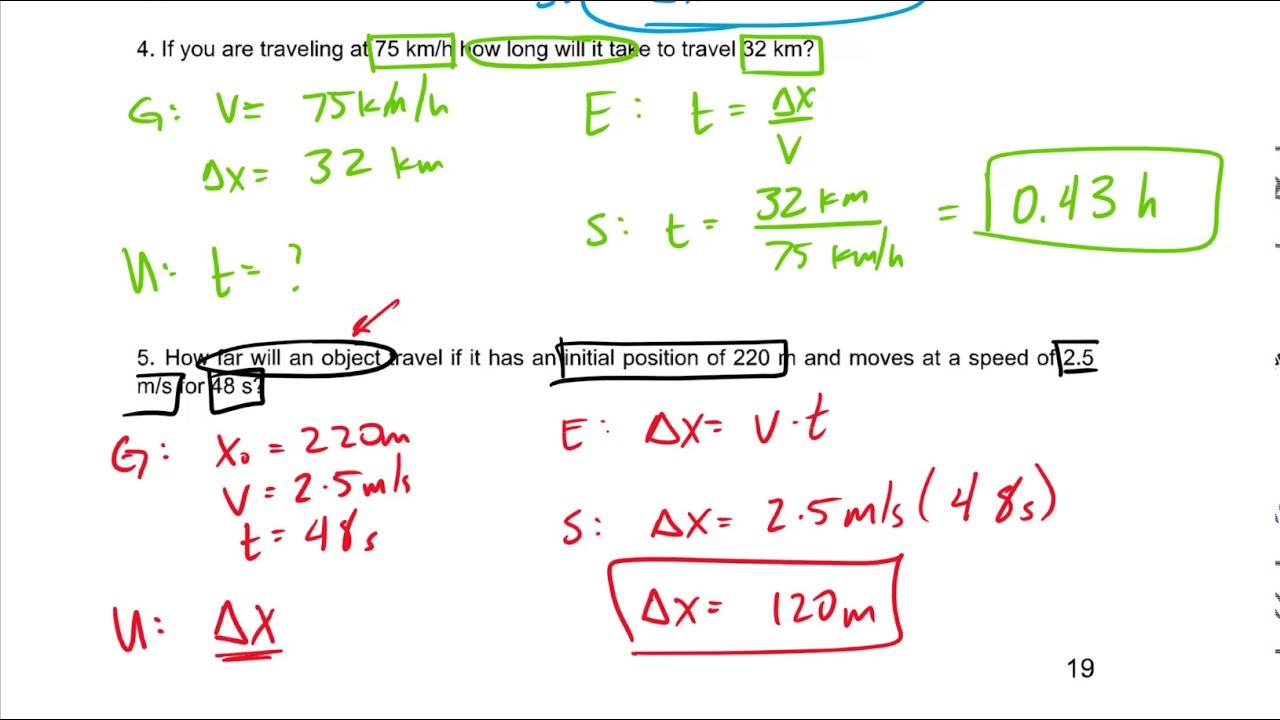 Physics 1 Speed and Velocity Practice Solutions - YouTube