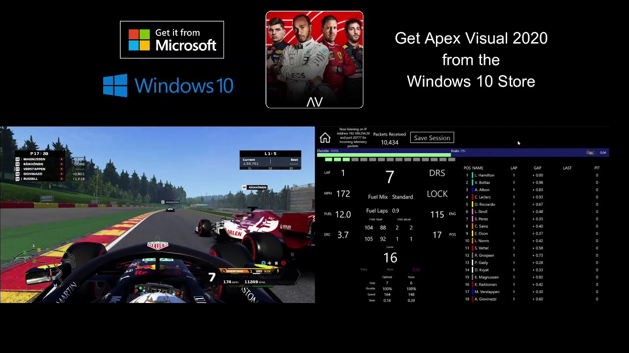 F1 2020 - Apex Visual 2020 Live Telemetry Demo (Race @ Spa) - YouTube