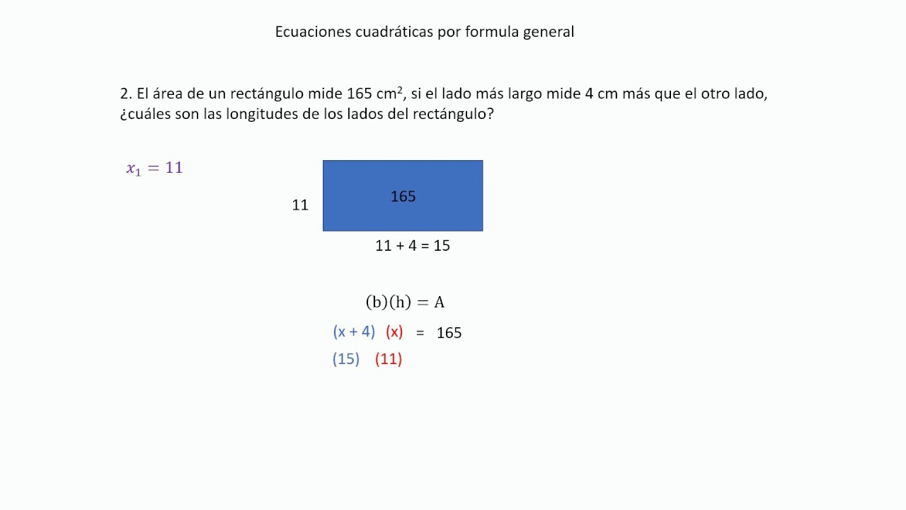 Problemas con ecuaciones cuadráticas mediante formula general - YouTube