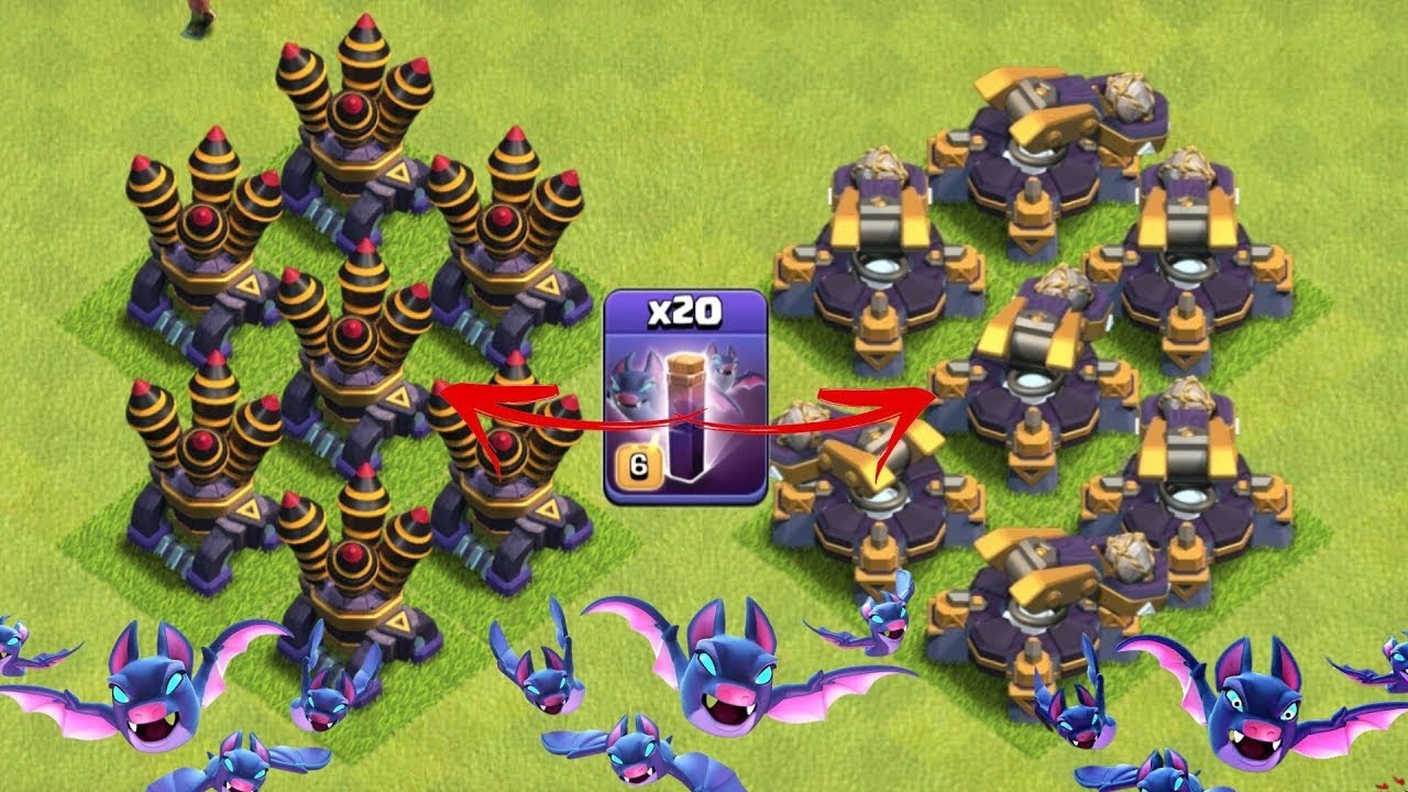 Bat spell vs max defense base formation clash of clans - YouTube