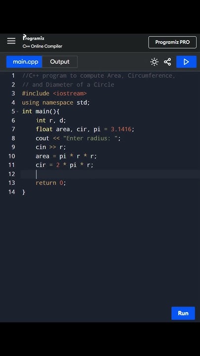 C++ Circle Area, Circumference, and Diameter #coding #cppbasics #programmingbasics #cpplearning ...