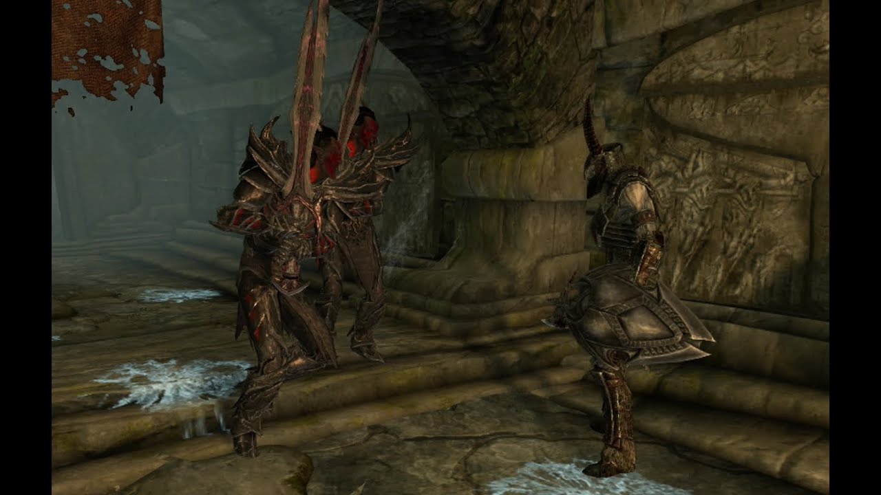 Skyrim - 2 Dremora Lords VS. Draugr Death Overlord - YouTube