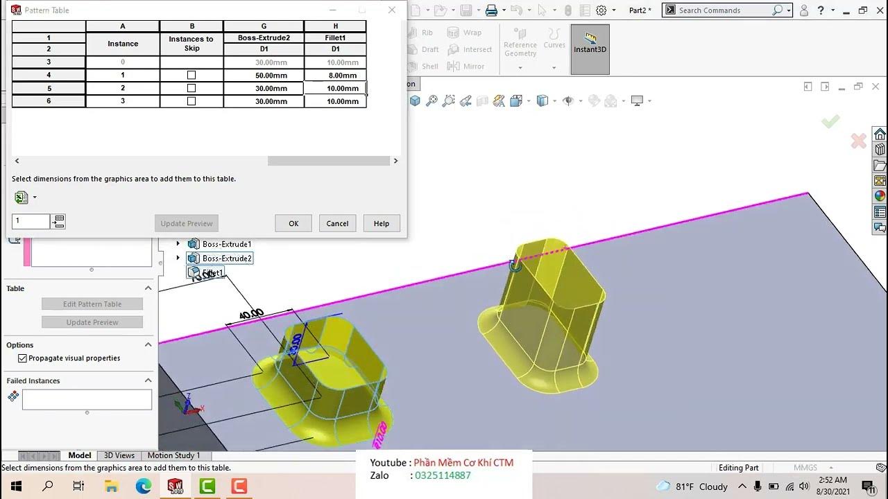Bài 10 Nhân rộng đối tượng nâng cao với Variable Patterns Solidworks - YouTube