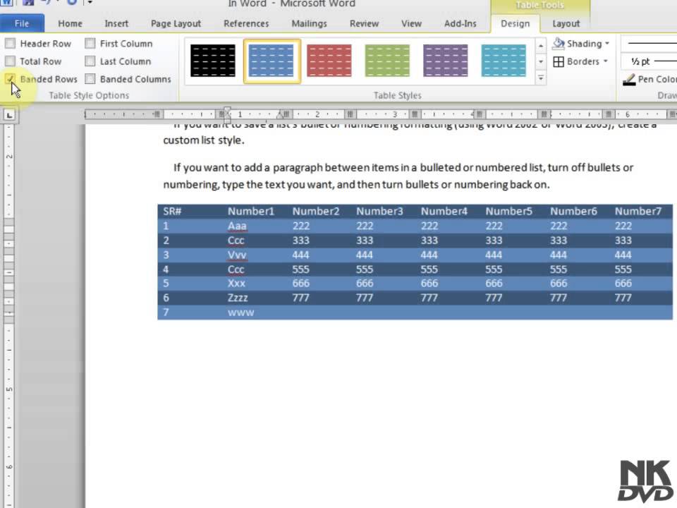 Lesson 36 Tables Formatting Microsoft Office Word 2007 2010 Free ...