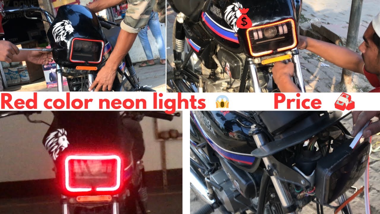 Splendor modified: Install Red colours neon lights🔥😍|| Headlight ...