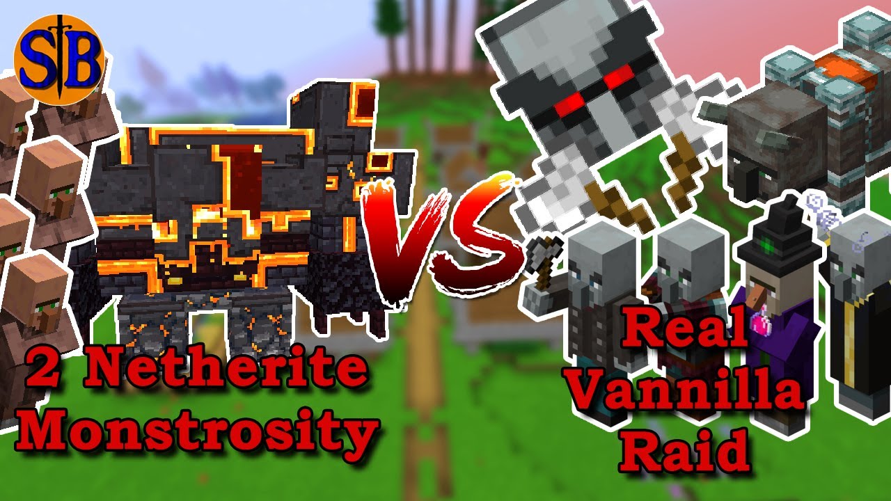 2 Netherite Monstrosity Defend against a REAL Vanilla Raid | Minecraft ...