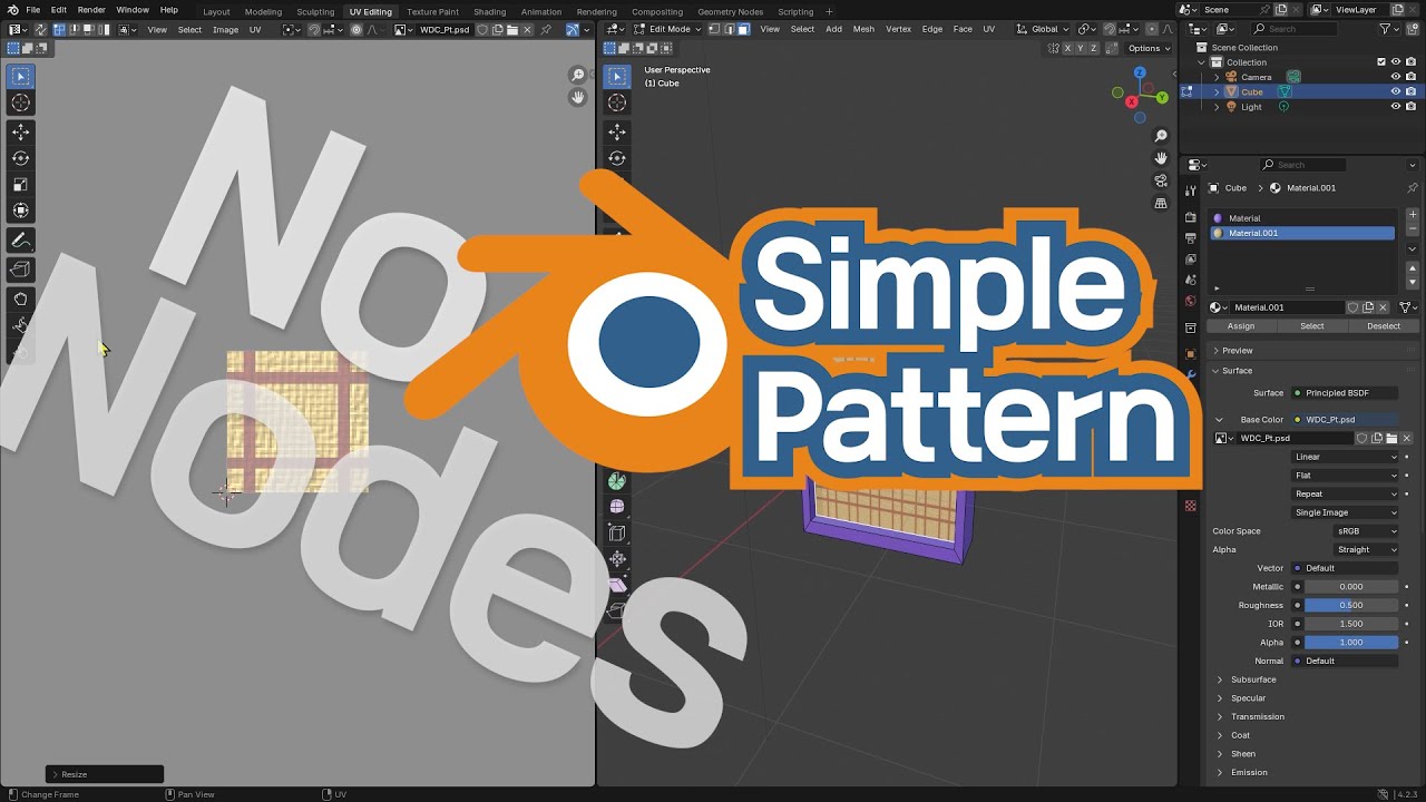 블렌더, 심플한 패턴, Simple Pattern, Image Texture, No Nodes - YouTube
