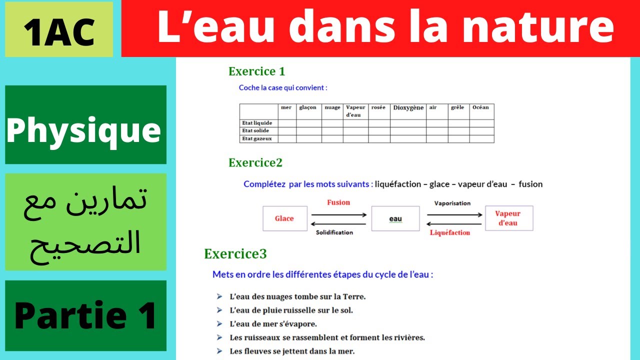 Physique: l'eau dans la nature 1ère année collège exercices corrigés Partie 1 - YouTube