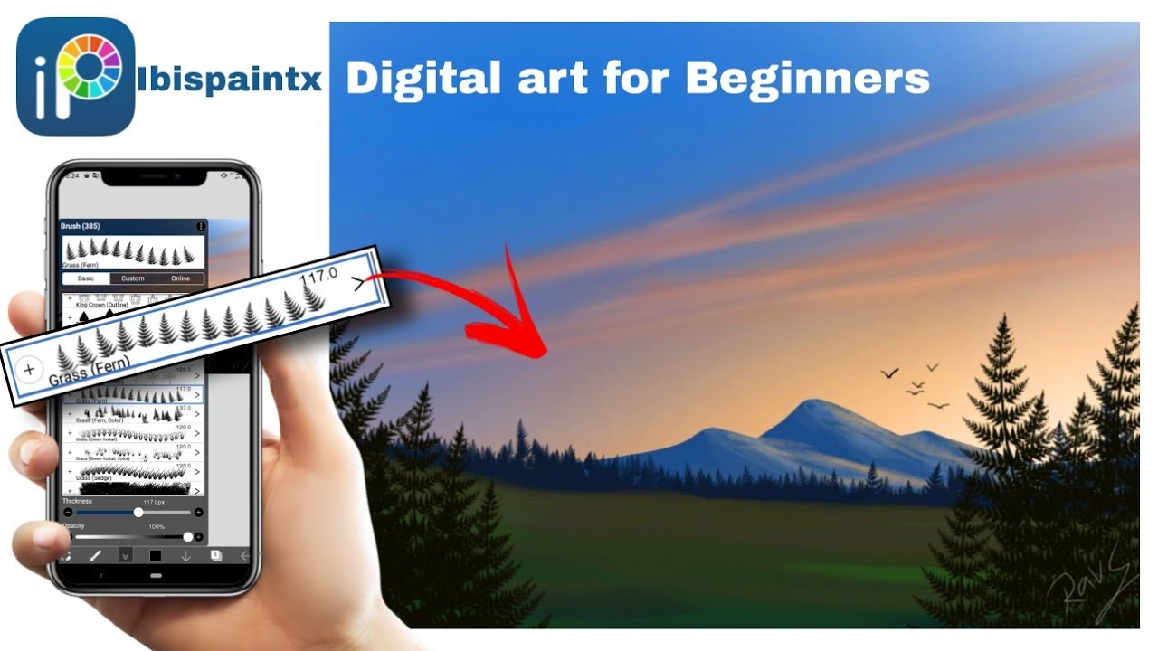 Ibispaintx Easy Tutorial for beginners- how to draw beautiful landscape | digital art on phone ...