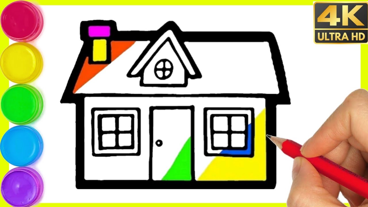 How to draw simple and house drawing with colour || House Drawing step ...