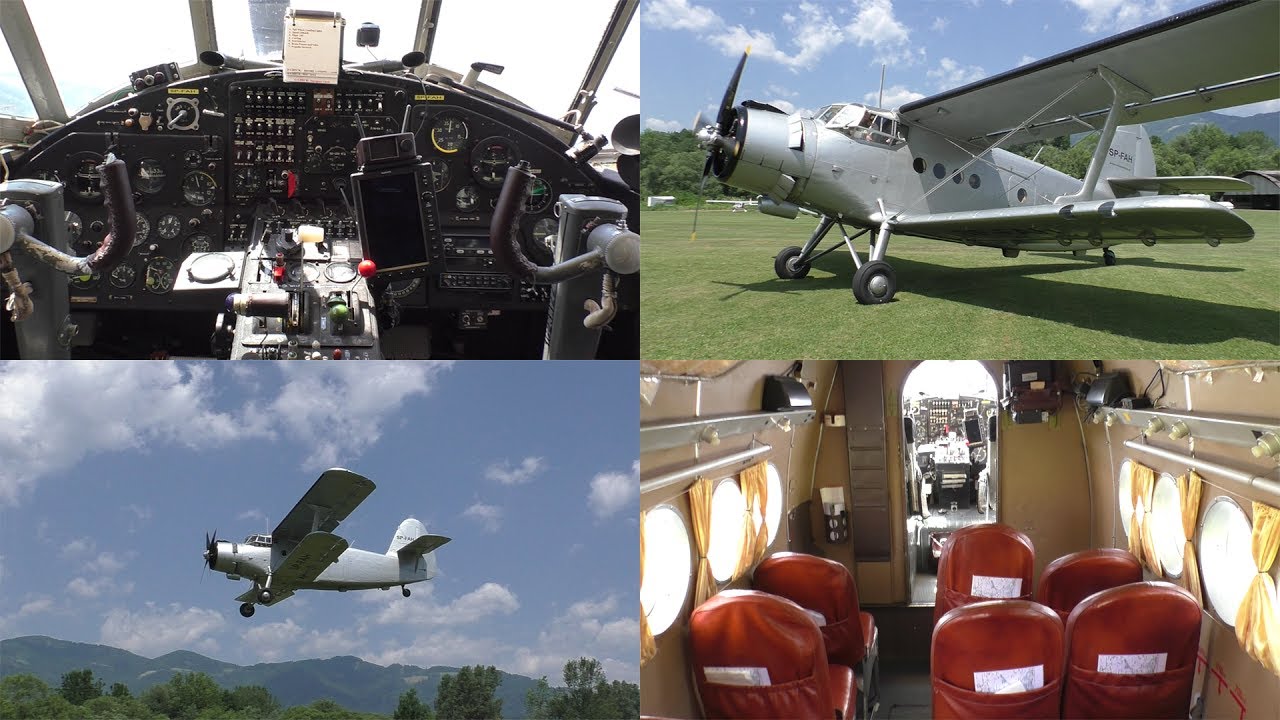 Antonov AN-2 landing, close-up and cabin/cockpit tour at Airfield ...