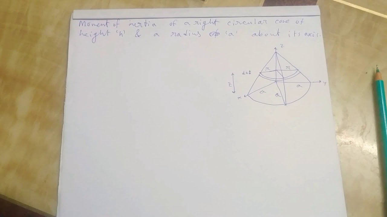 Moment of inertia of a right circular cone of height 'h' and radius 'a ...