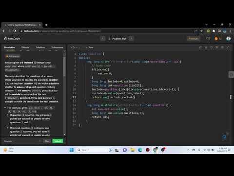 2140. Solving Questions With Brainpower(Leet Code Solution) - YouTube