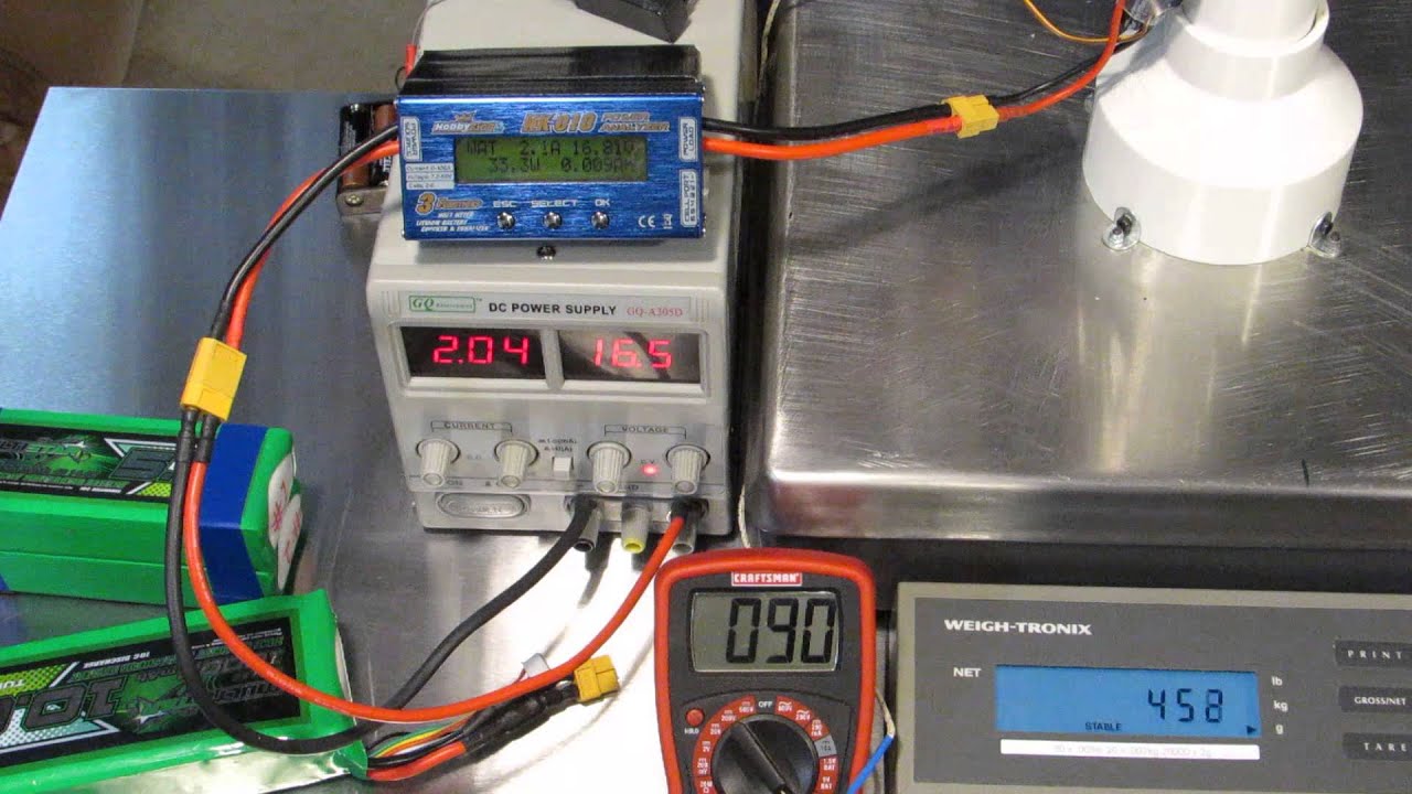 Bench Test RC Timer 5010 360KV motor 4S power and 16X5 5 T Style prop ...