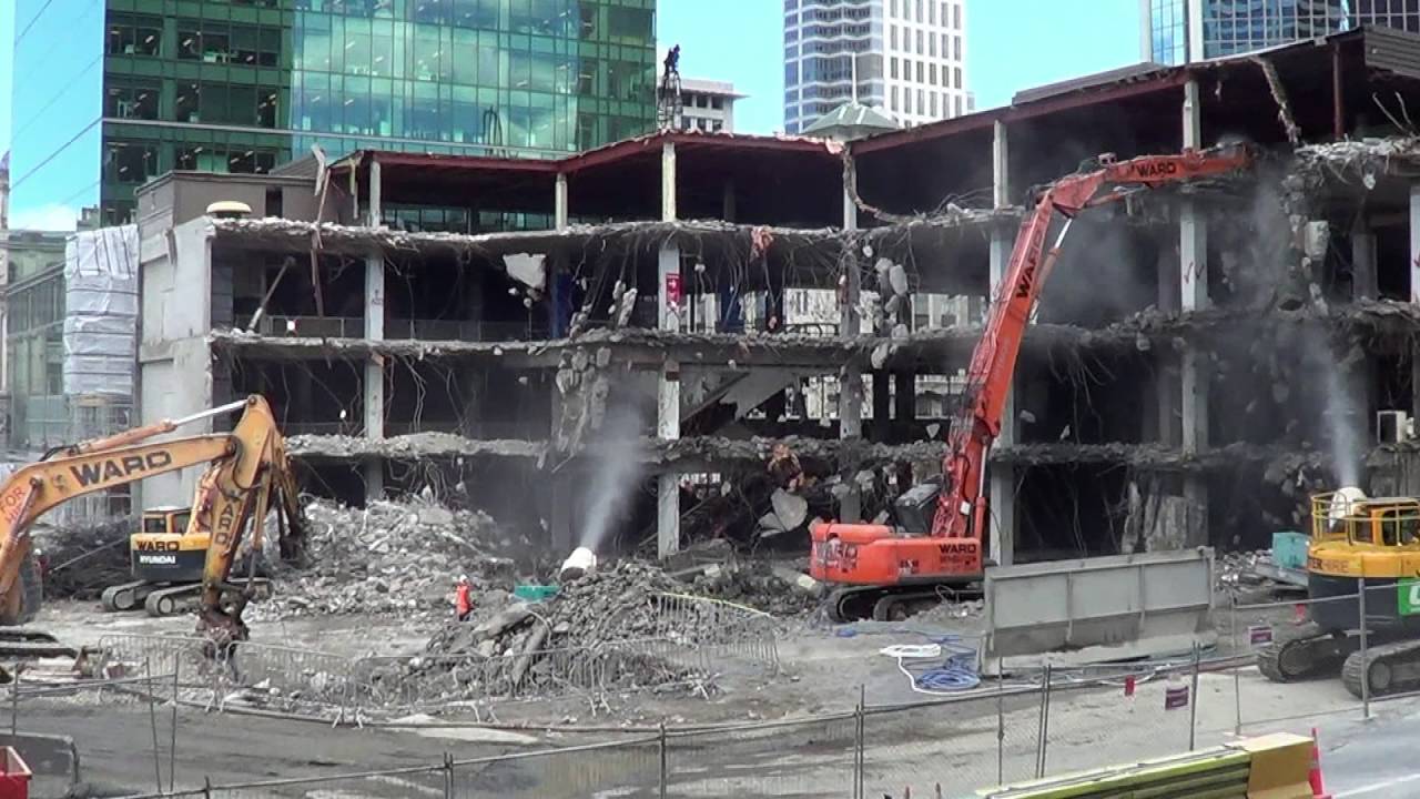 high reach demolition downtown shopping mall part 26 - YouTube