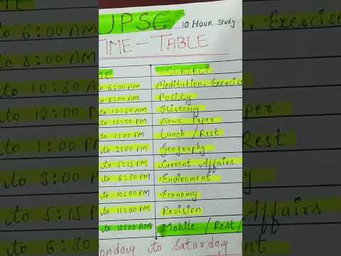 Study plan of 10 hour. Best Time Table for UPSC Aspirant #shorts video ...