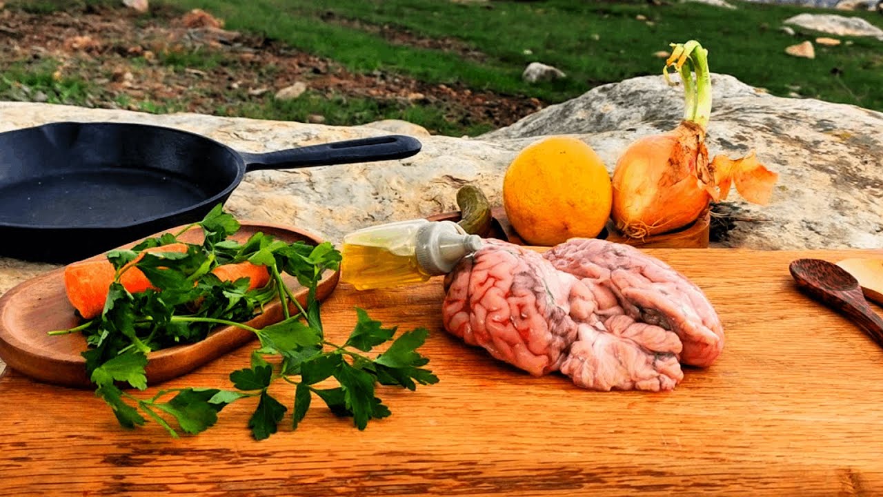Primitive Cooking: Amazing Beef Brain Over Fire | relaxing cooking ...