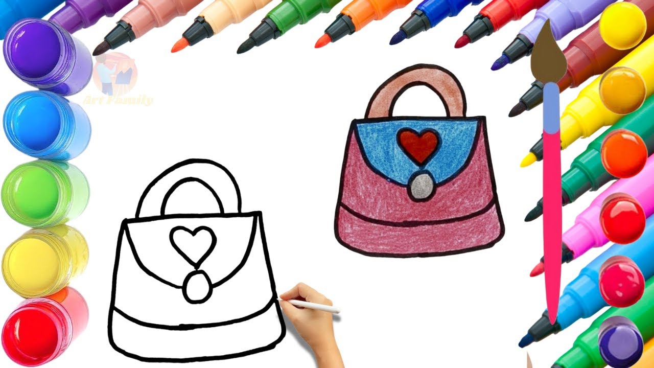 How To Draw cute Bag Drawing, Painting & Coloring For Kids and Toddlers ...