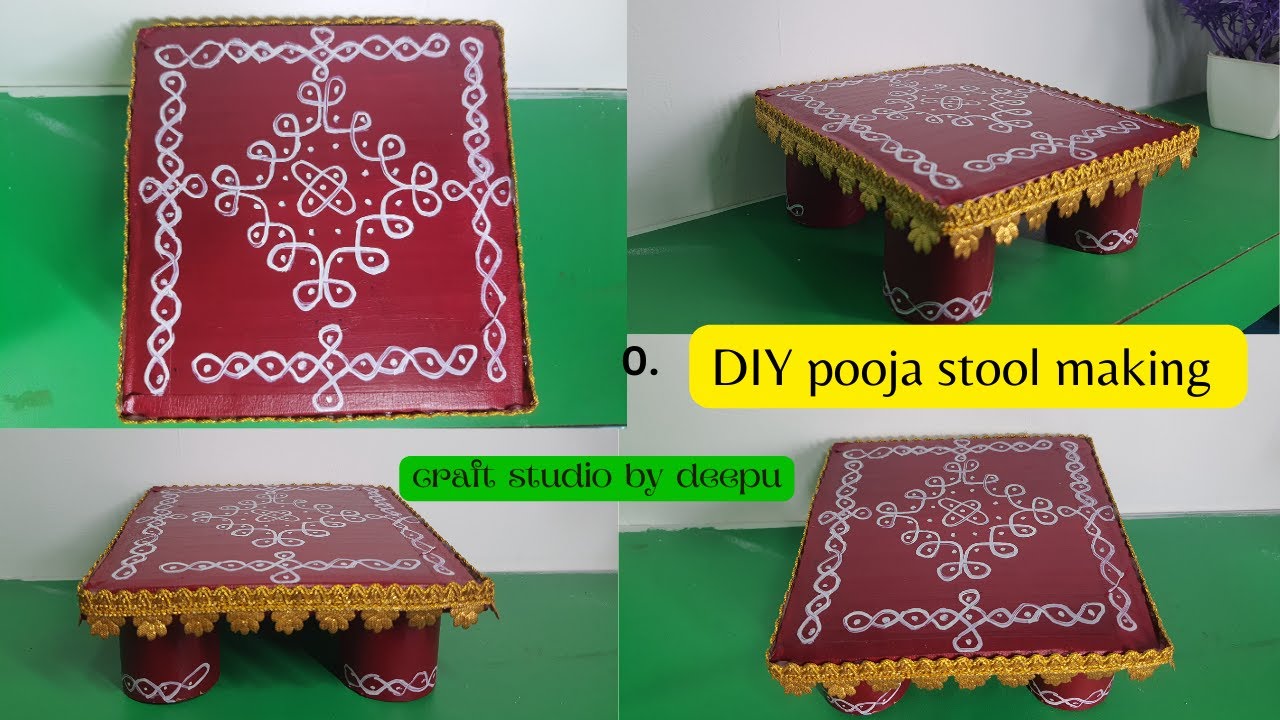 DIY pooja stool making || DIY peeta for pooja making ||small pooja lamp ...