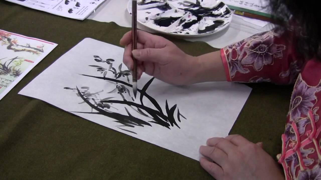 Chinese painting class demo - Orchid (part 1) - YouTube