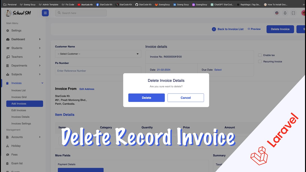 Delete Record Invoice Laravel 10 School System Youtube 3438