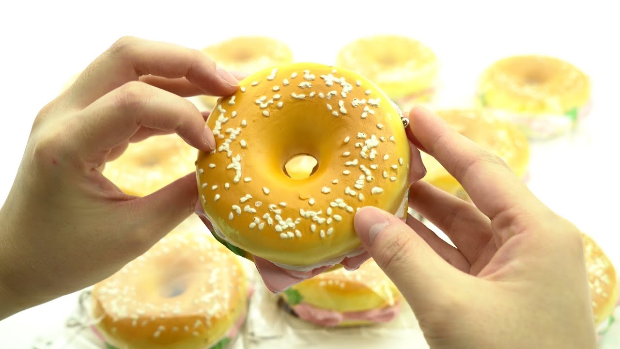 ham bagel sandwich squishy charm - YouTube