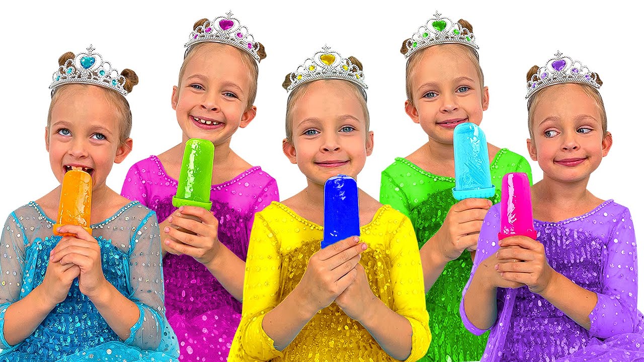 Five little princess and colored ice cream | Kids Songs Maya Mary Mia ...