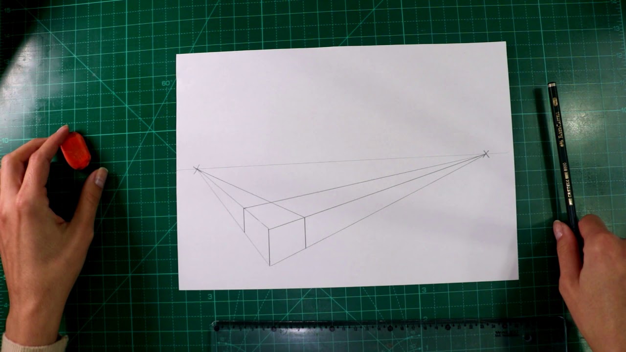 2 point perspective shapes step1 - YouTube