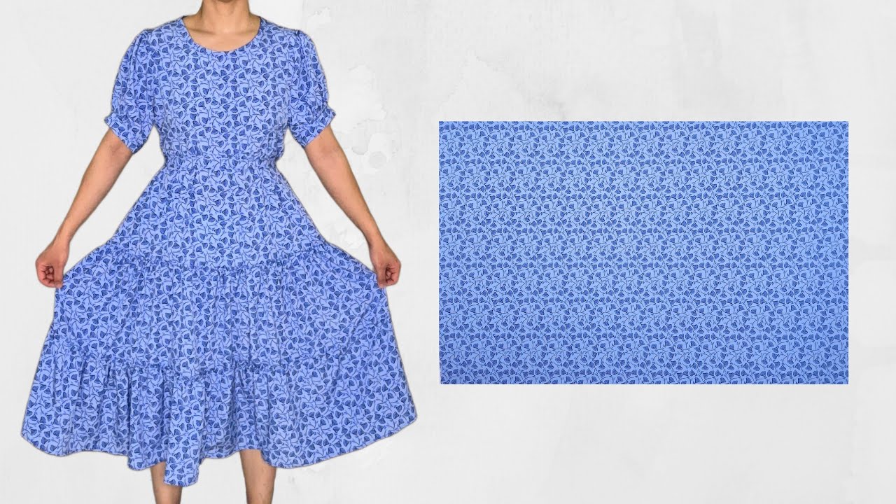 How to Sew a Beautiful Blue Floral Tiered Dress ️ | Easy DIY Sewing ...