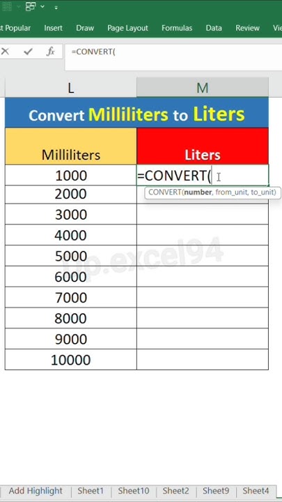 How to convert Milliliters to Meters | #excel #exceltips - YouTube