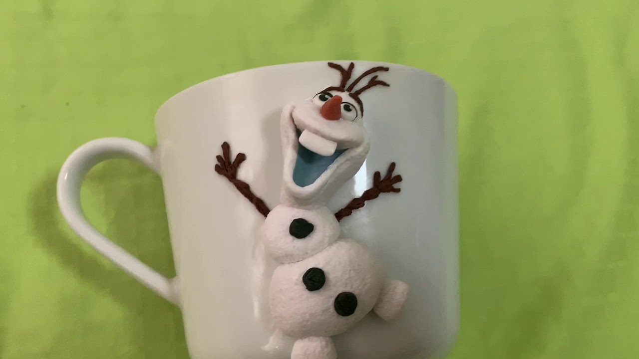 Olaf Frozen snowman (polymer clay) mug design by my daddy AG - YouTube