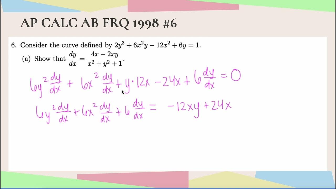 AP Calculus AB 1998 FRQ #6A | Implicit Differentiation Made Easy! #implicitdifferentiation # ...