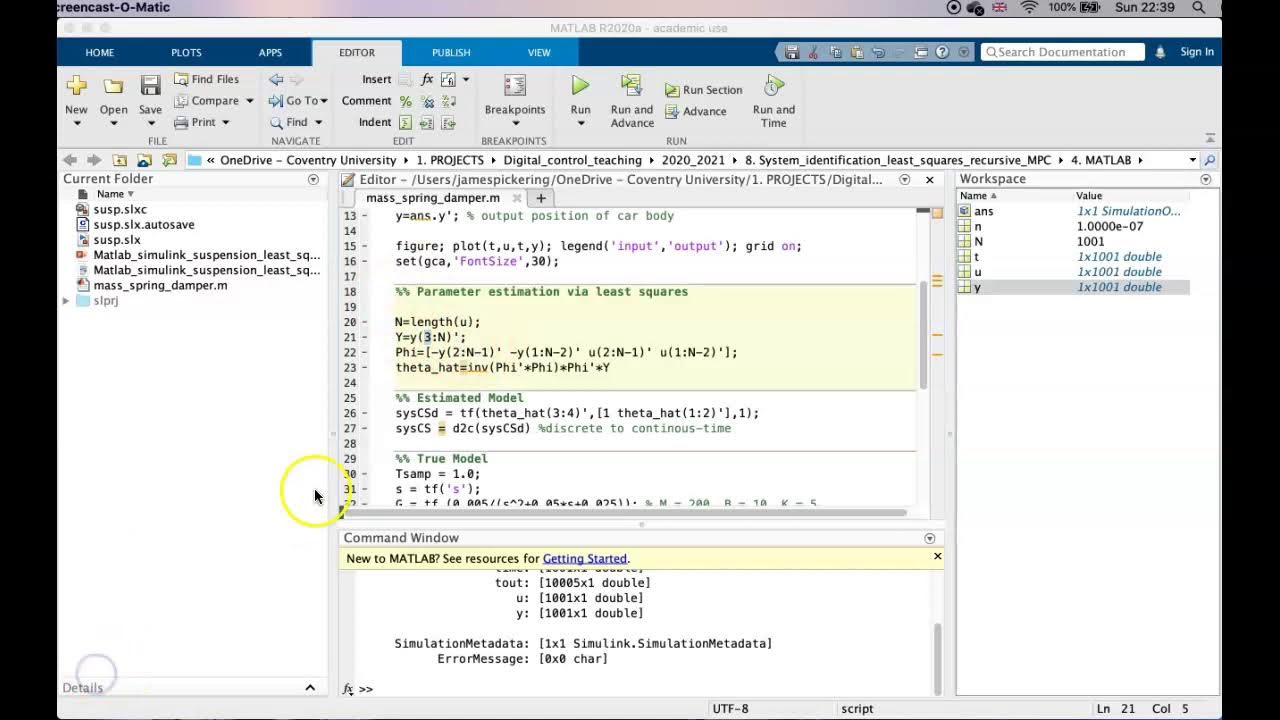 System Identification: Least squares applied to a mass spring damper ...
