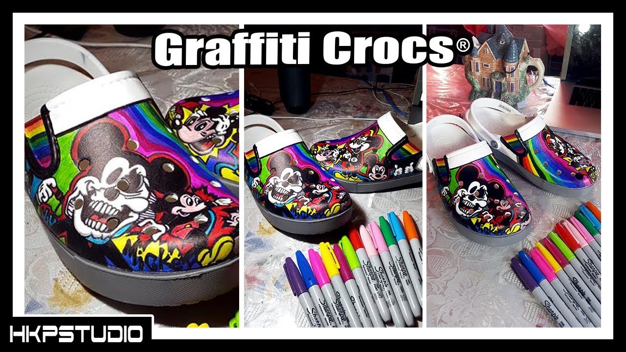 Mickey Mouse - Graffiti Crocs (How to Draw Mickey Mouse) No Erasing!😱 ...